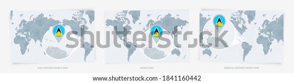 Three Versions World Map Enlarged Map Stock Vector (Royalty Free ...