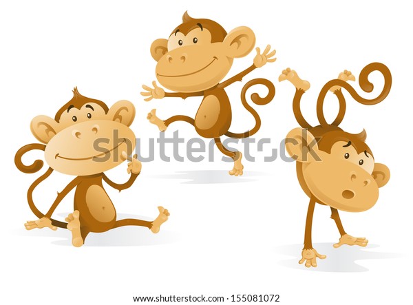 Three Very Cheeky Monkeys. Illustration of a group of monkeys getting ...
