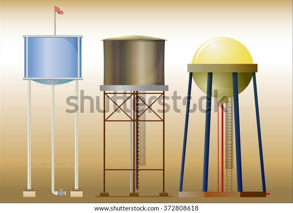 Three Water Towers Set Three Images Stock Vector (Royalty Free ...
