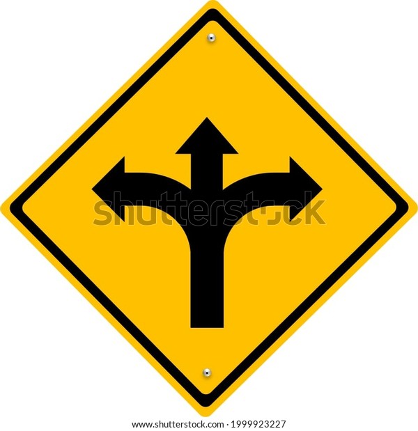 Three Way Fork Road Sign Stock Vector (Royalty Free) 1999923227