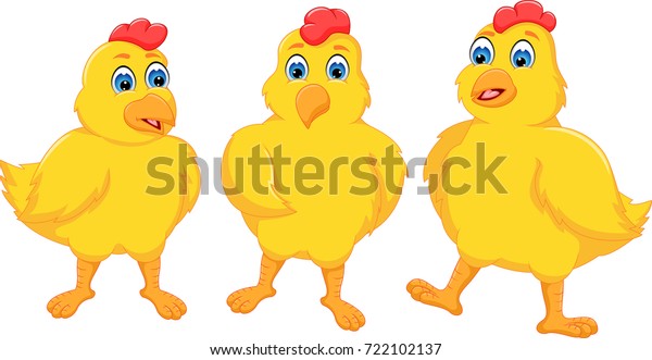 Three Yellow Chickens Cartoon Standing Happiness Stock Vector (Royalty ...