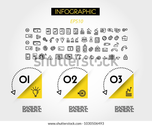 Three Yellow Corner Infographic Options Icons Stock Vector (Royalty ...