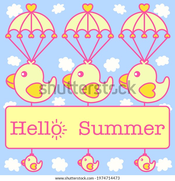 Three Yellow Ducks Flying Parachutes On Stock Vector (Royalty Free ...