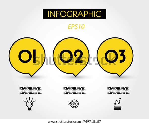 three yellow infographic speech bubbles, concept of options