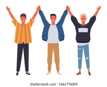 Three Young Men Holding Raising Their Stock Vector (Royalty Free ...