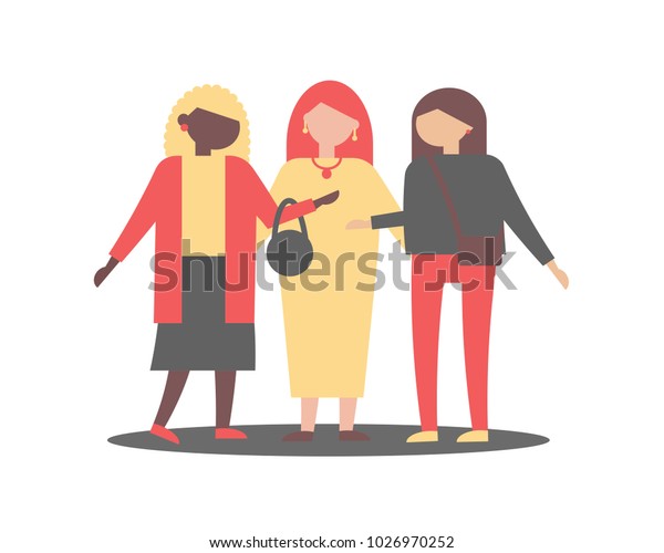 Three Young Women Gathering Isolated Vector Stock Vector (Royalty Free ...