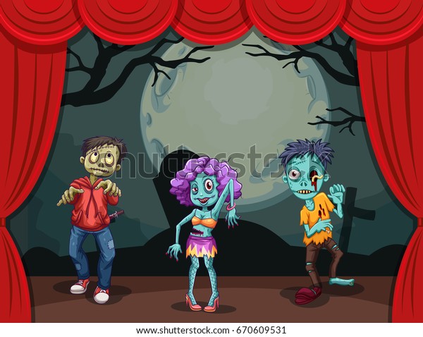 Three Zombies On Stage Illustration Stock Vector (Royalty Free ...