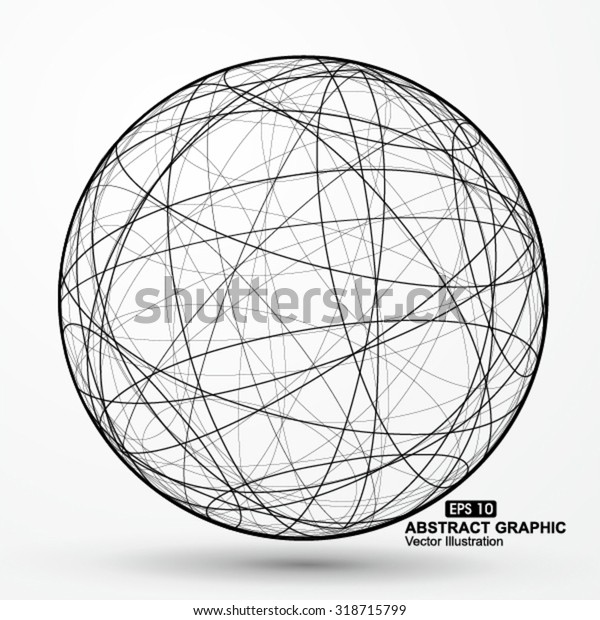 Threedimensional Sphere Wireframe Curve Messy Composition Stock Vector ...