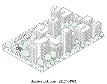 Threedimensional View Townscape Cityscape Line Drawing Stock Vector ...