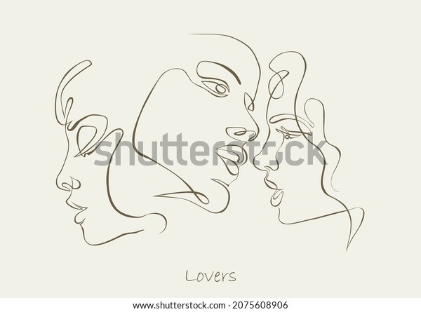 Threesome Love Triangle One Line Drawing Stock Vector (Royalty Free ...