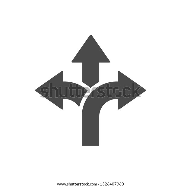 three-way direction arrow sign, road sign direction icon, vector ...