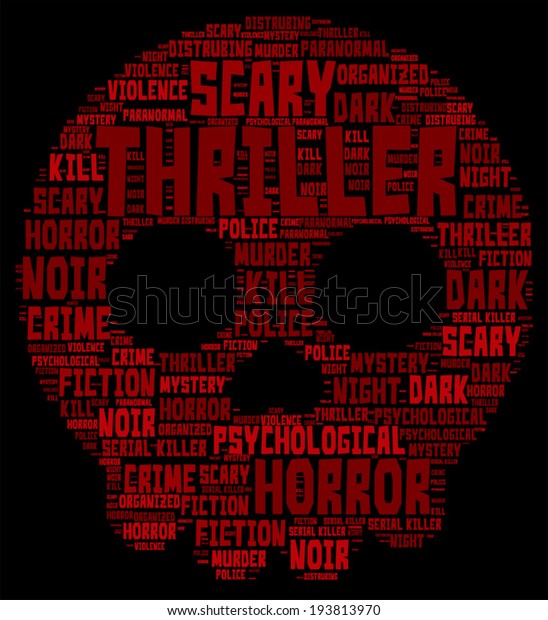 Thriller Concept Word Cloud - Skull Shaped