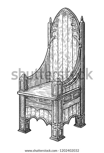 Vektor Stok Throne Illustration Drawing Engraving Ink Line (Tanpa ...