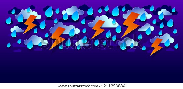 Thunderstorm Lightning Falling Water Drops Vector Stock Vector (Royalty ...