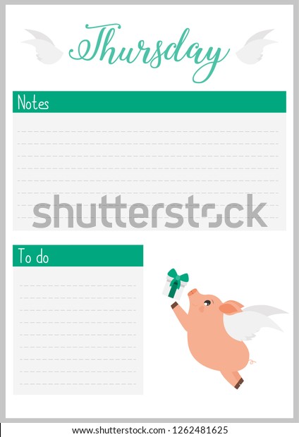 Thursday Planner Page Organiser Printable Your Stock Vector (Royalty ...
