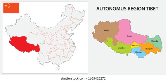 Vektor Stok Tibet Autonomous Region Administrative Map (Tanpa Royalti ...