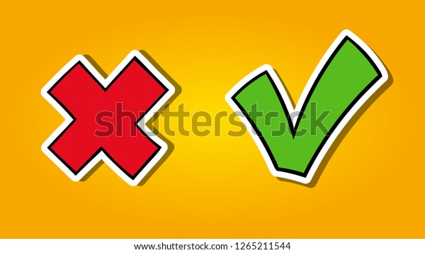 Vektor Stok Tick Cross Check Mark Cross Cartoon (Tanpa Royalti ...