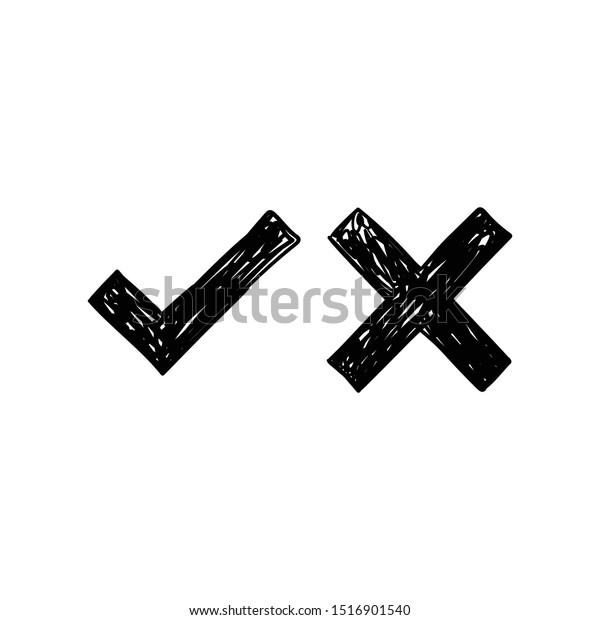 Tick Cross Checkmark Doodle Icons Approved: เวกเตอร์สต็อก (ปลอดค่า ...