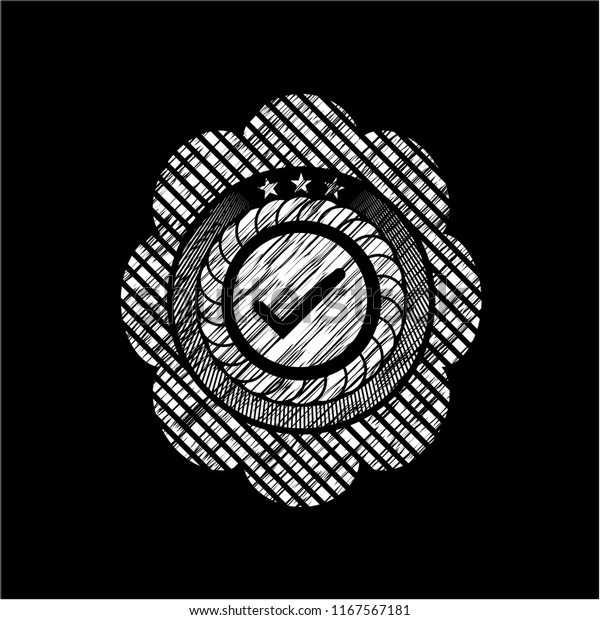 Tick Icon Drawn Chalk Emblem Retro Stock Vector (Royalty Free ...