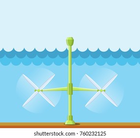 Vektor Stok Tidal Power Station Flat Style Cartoon (Tanpa Royalti ...