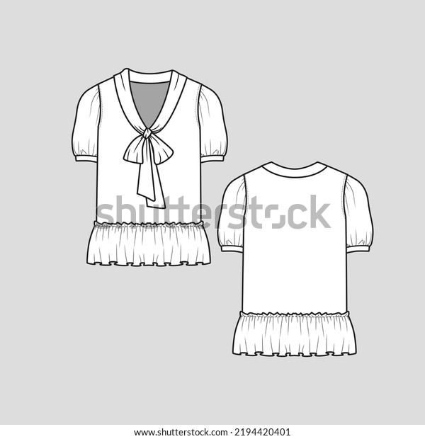 Tied Neck Ruffles Top Gathering Short Stock Vector (Royalty Free ...