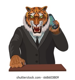 Tiger Angry Talking On Cell Phone Stock Vector (Royalty Free) 668603809 ...