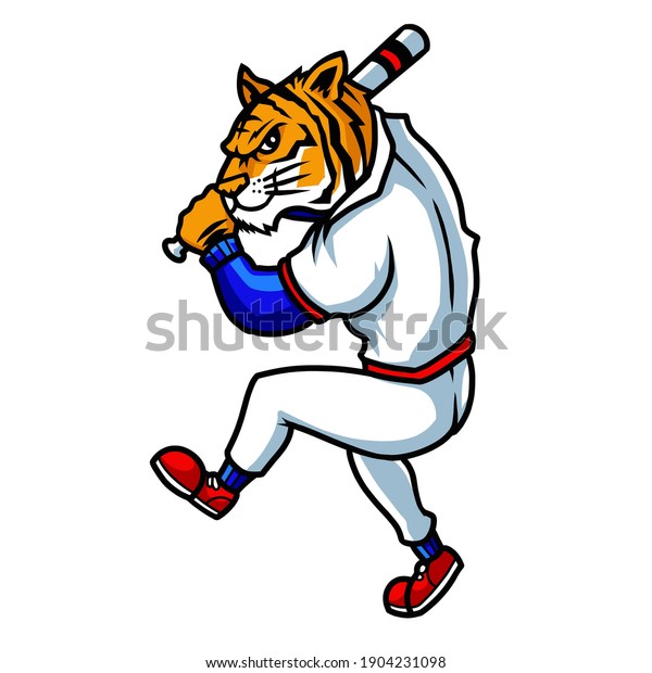 Tiger Baseball Mascot Vector Illustration Stock Vector (Royalty Free ...