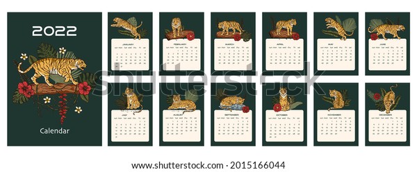 Tiger Calendar Cartoon Printable A4 Vector Stock Vector (Royalty Free ...