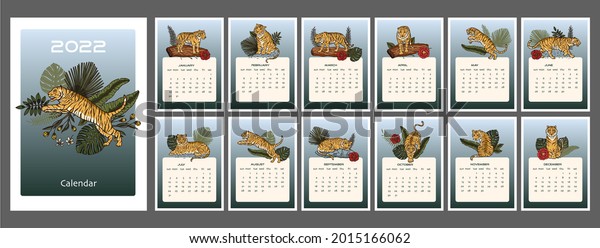 Tiger Calendar Cartoon Printable A4 Vector Stock Vector (Royalty Free ...