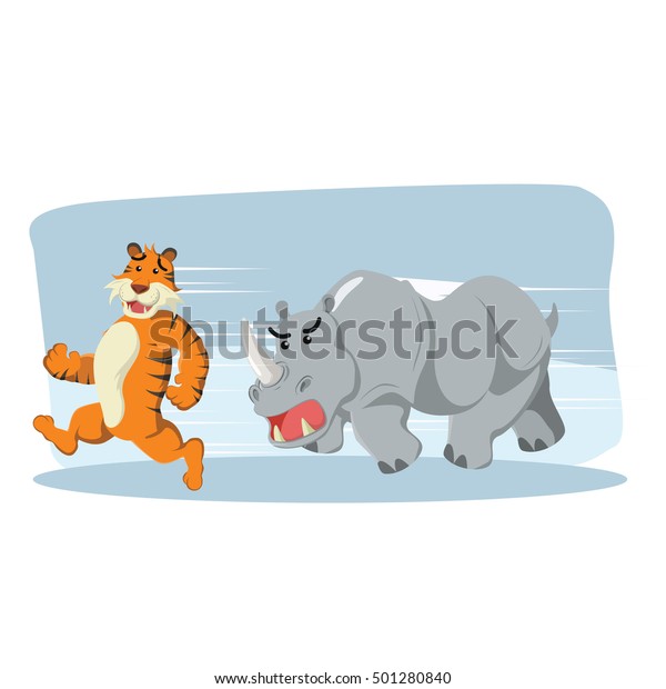 Tiger Chased By Rhino Stock Vector (Royalty Free) 501280840 | Shutterstock