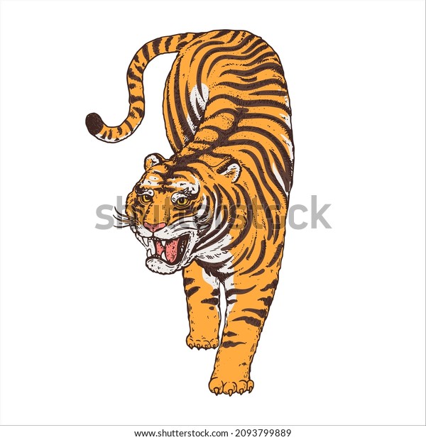Tiger Climbing Down Vintage Illustration Wild Stock Vector (Royalty ...