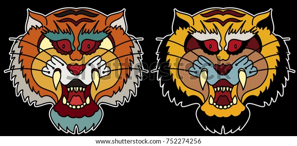 Tiger Face Sticker Vectortiger Head Traditional Stock Vector (Royalty ...