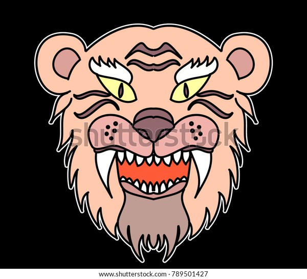 Tiger Face Sticker Vectortiger Head Traditional Stock Vector (Royalty ...