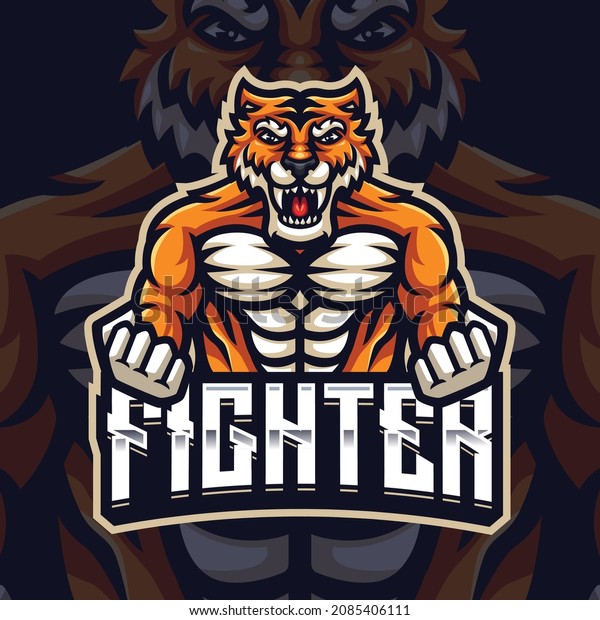 Tiger Fighter Mascot Gaming Logo Template Stock Vector (Royalty Free ...