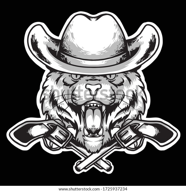 Tiger Head Cowboy Hat Gun Logo Stock Vector (Royalty Free) 1725937234 ...