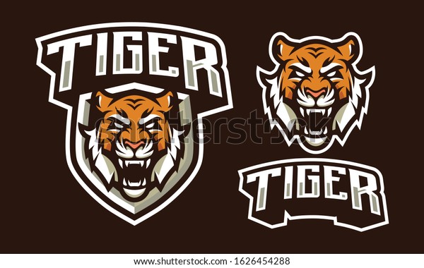 Vektor Stok Tiger Head Mascot Logo Design Isolated (Tanpa Royalti ...