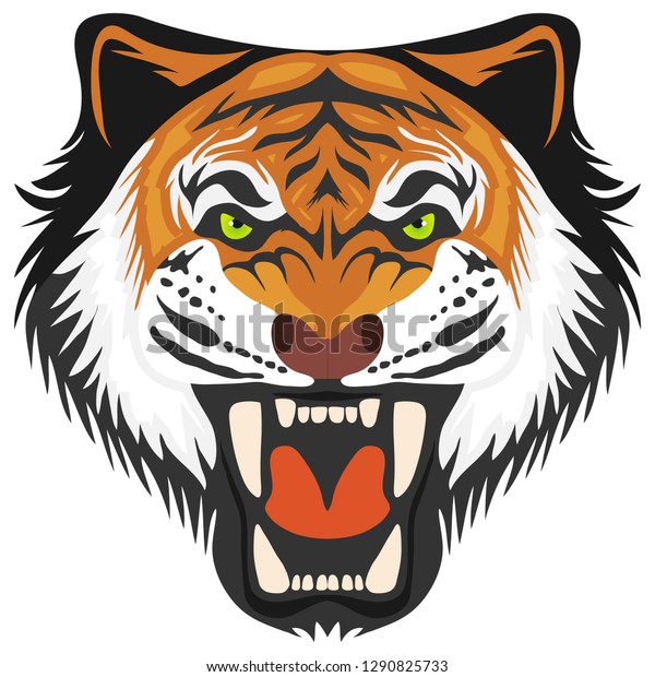Tiger Tiger Head Open Mouth Teeth Stock Vector (Royalty Free ...