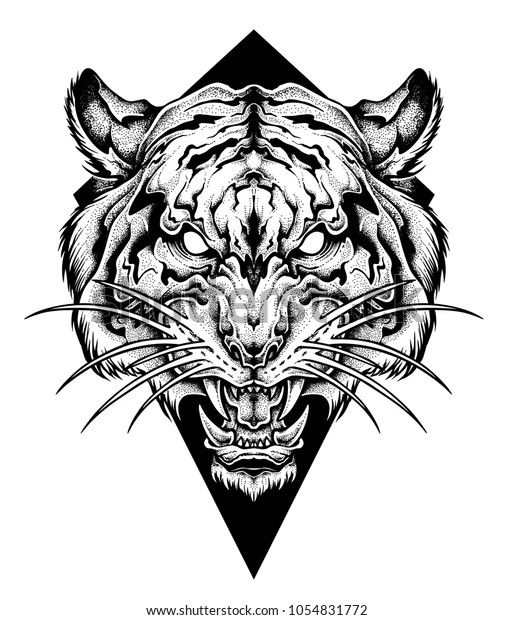 Tiger Head Tattoo Dot Work Style Stock Vector (Royalty Free) 1054831772 ...
