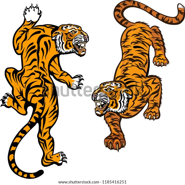 Tiger Jump Tattoo Stock Vector (Royalty Free) 1185416251