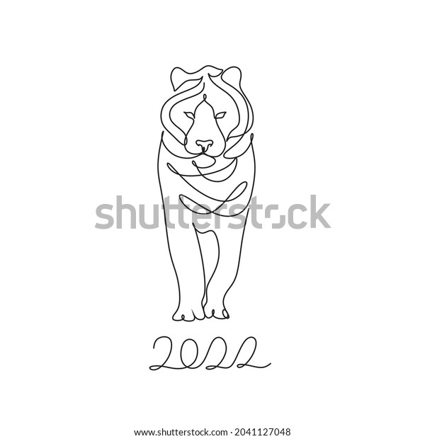 Tiger One Line Drawing Isolated On Stock Vector (Royalty Free ...