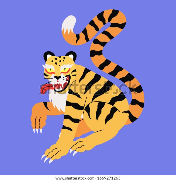 Tiger Vector Illustration Medieval Ancient Asian Stock Vector (Royalty ...