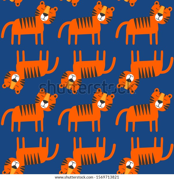 Tigers Hand Drawn Backdrop Colorful Seamless Stock Vector (Royalty Free ...