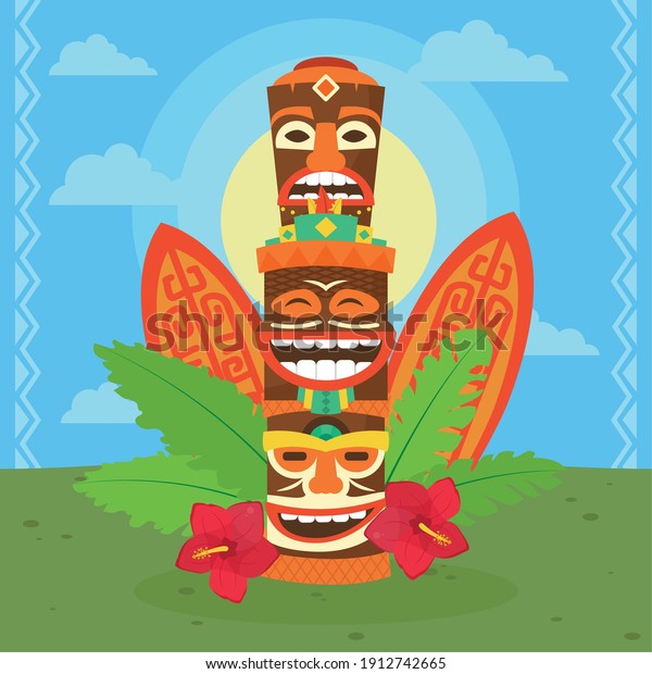 Tiki Cartoons Surfboads Outside Design Hawaiian Stock Vector (Royalty ...