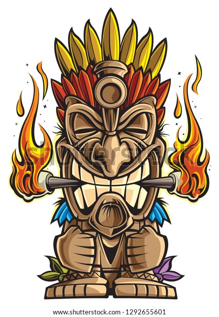 Tiki Statue Cartoon Stock Vector (Royalty Free) 1292655601