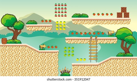 Vektor Stok Set Layered Vector Game Asset Contains (Tanpa Royalti ...