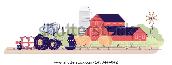 Tillage Cultivation Flat Vector Illustration Farmer Stock Vector ...