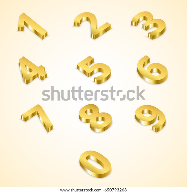 Tilted Number 0 9 Color Gold Stock Vector (Royalty Free) 650793268