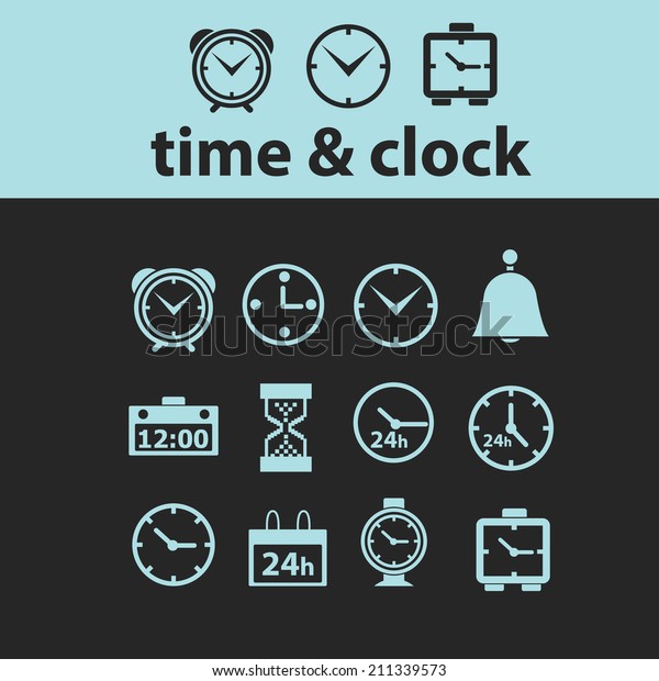 Time Clock Black Icons Signs Silhouettes Stock Vector (Royalty Free ...