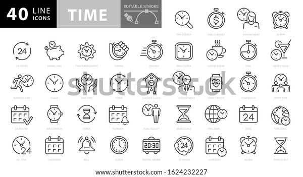 Time Clock Line Icons Vector Linear Stock Vector (Royalty Free ...