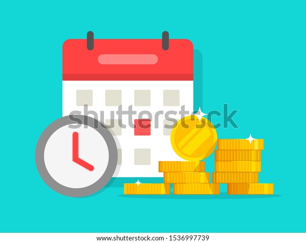 Time money savings vector, flat cartoon timer or clock with lots of ...